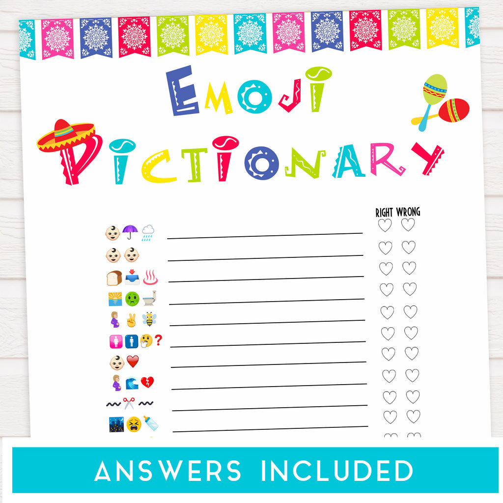 Baby Emoji Pictionary - Printable Mexican Fiesta Baby Games ...