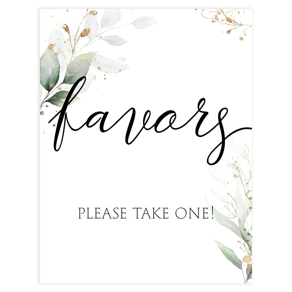 Favors Table Sign - Printable Gold Leaf Party Stationery ...