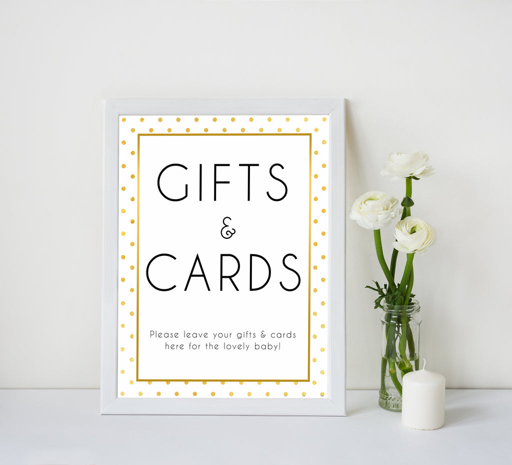 Gifts & Cards Sign - Gold Dots Printable Baby Shower Signs ...