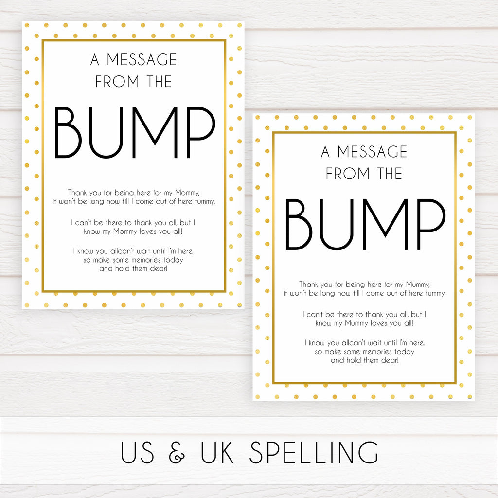 A Message From The Bump - Gold Dots Printable Baby Games ...
