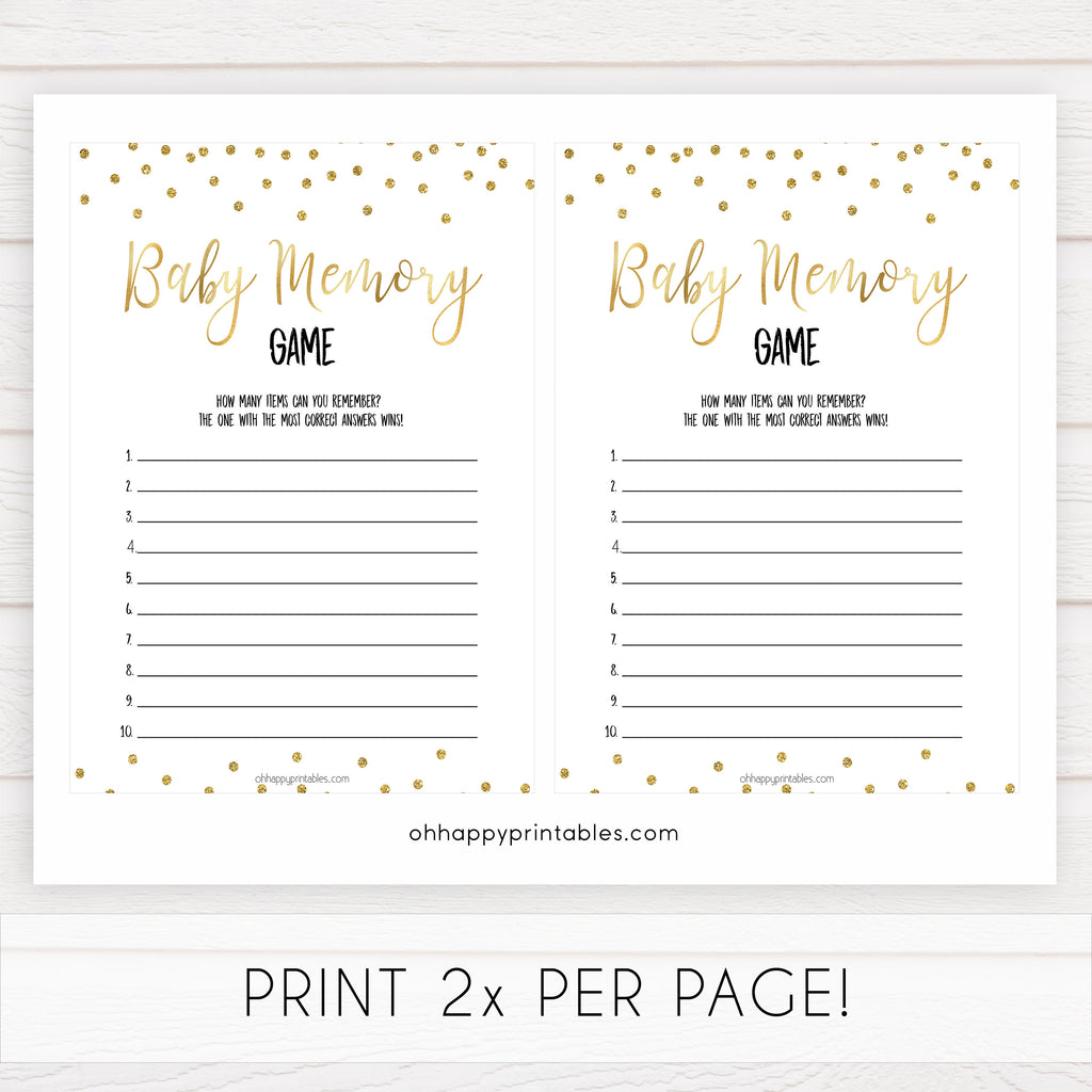 Baby Memory Game - Gold Glitter Printable Baby Shower Games ...