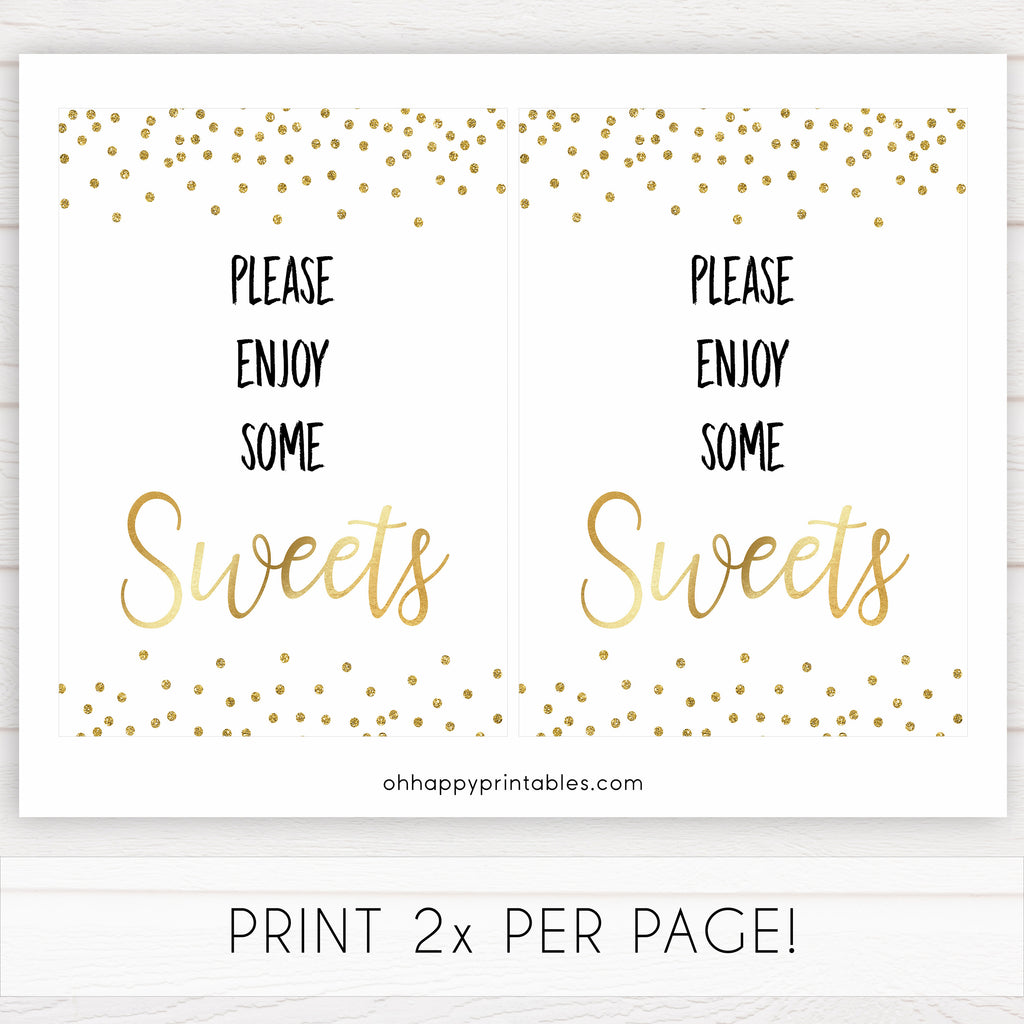 Sweets Sign - Gold Glitter Printable Baby Shower Signs – OhHappyPrintables