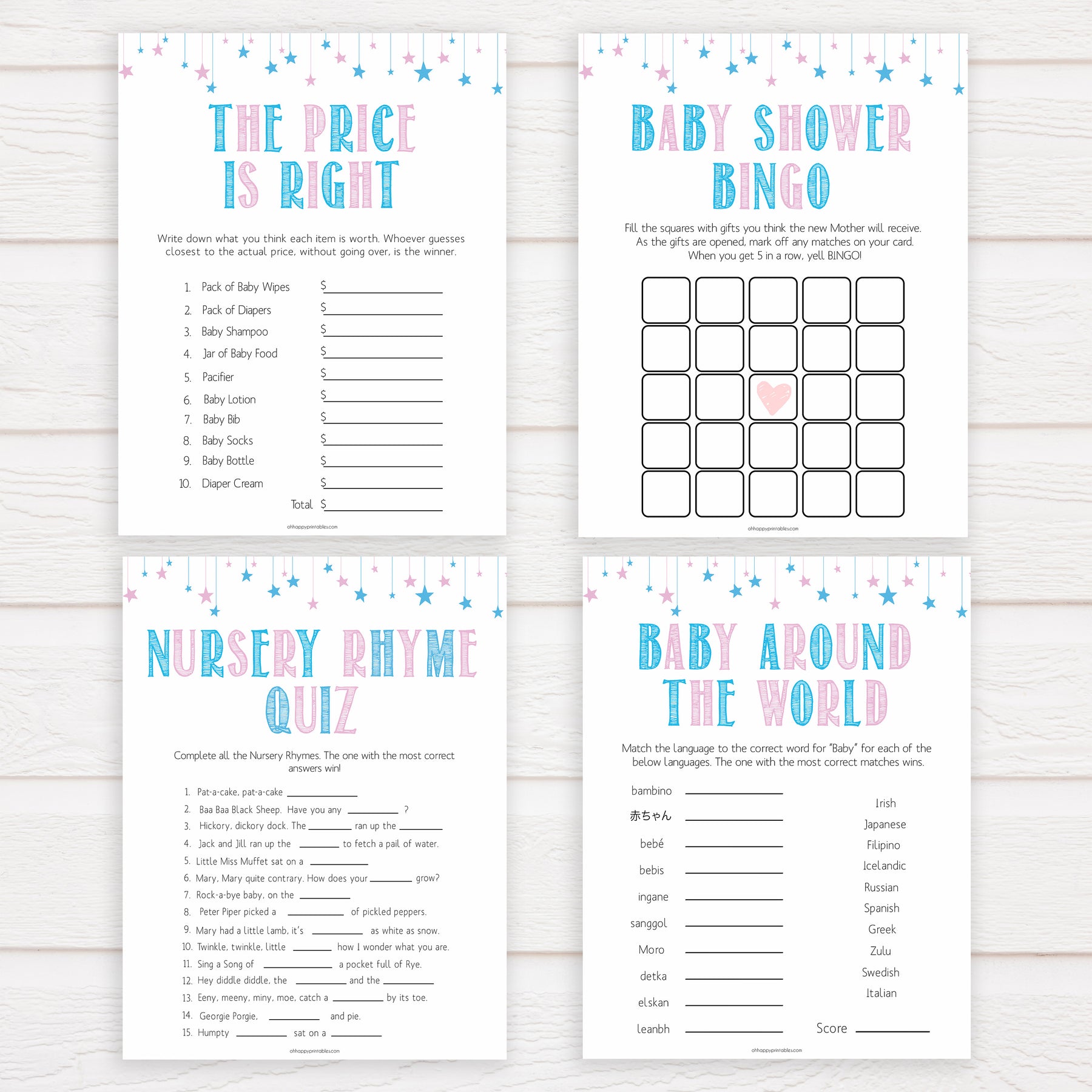 Gender Reveal Printable Baby Games 7 Pack Bundle - Baby Shower Games ...