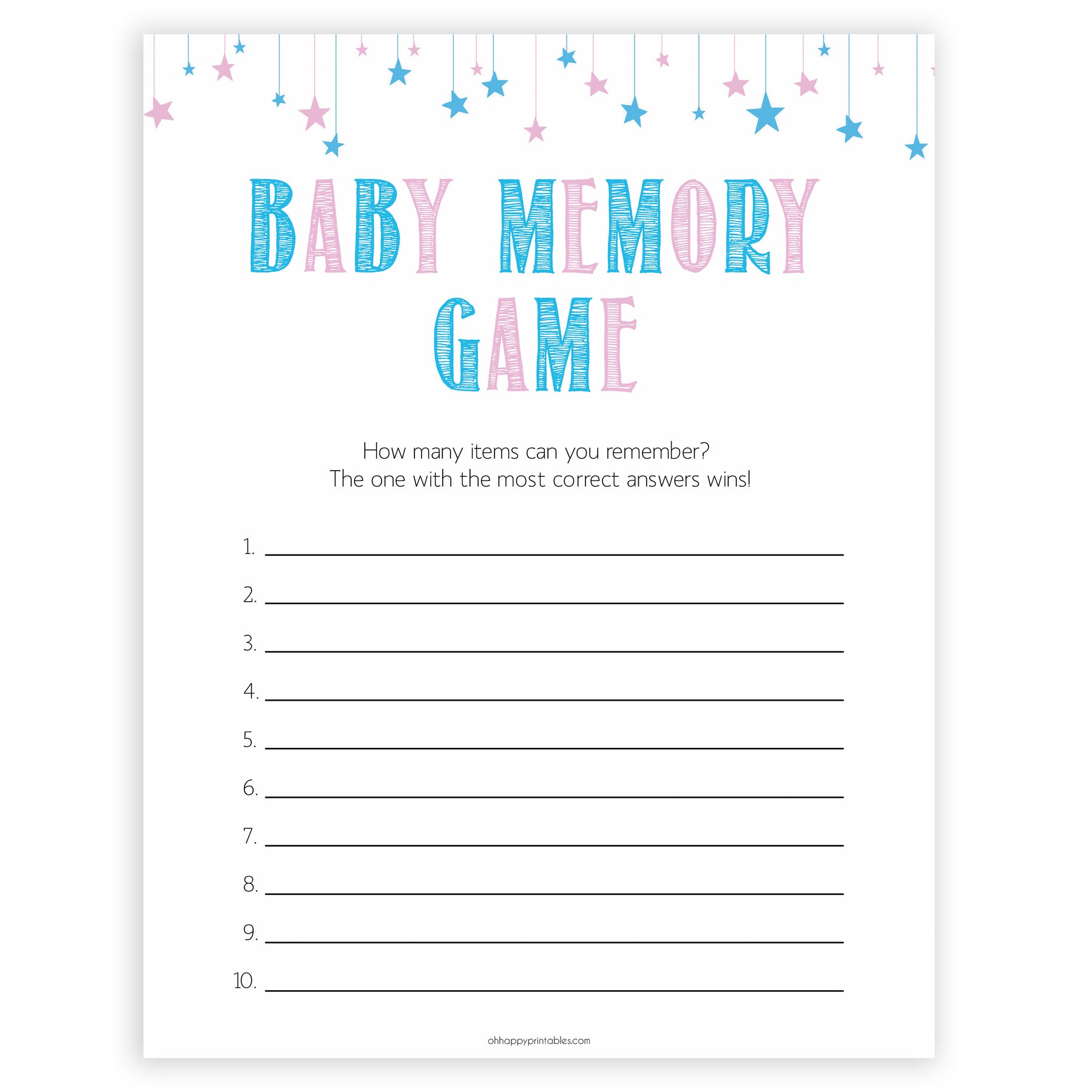 Baby Memory Game - Gender Reveal Printable Baby Shower Games ...