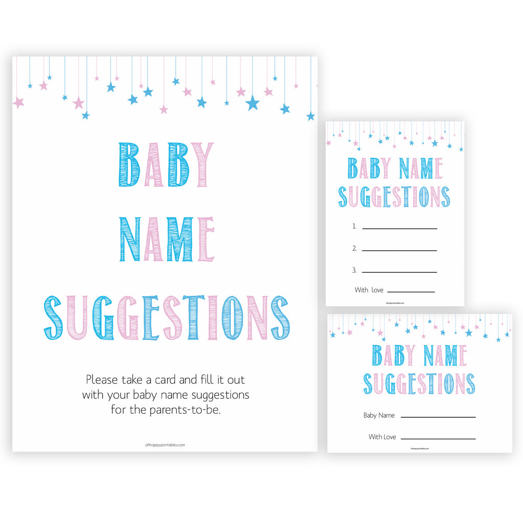 Baby Name Suggestions Game - Gender Reveal Printable Baby Shower Games ...