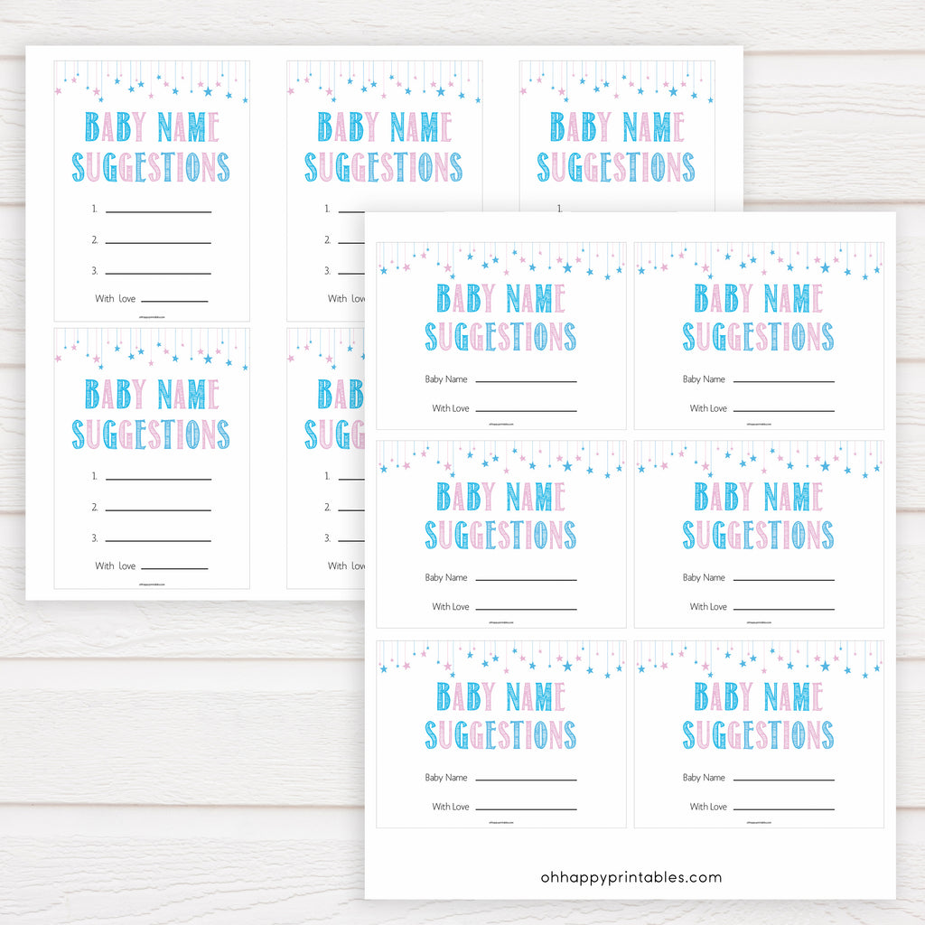 Baby Name Suggestions Game - Gender Reveal Printable Baby Shower Games ...