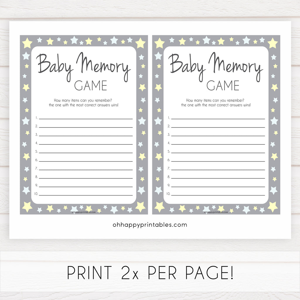 Baby Memory Game - Grey Stars Printable Baby Shower Games ...