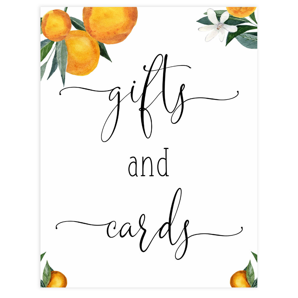 Gifts & Cards Sign - Citrus Orange Printable Baby Shower Signs ...