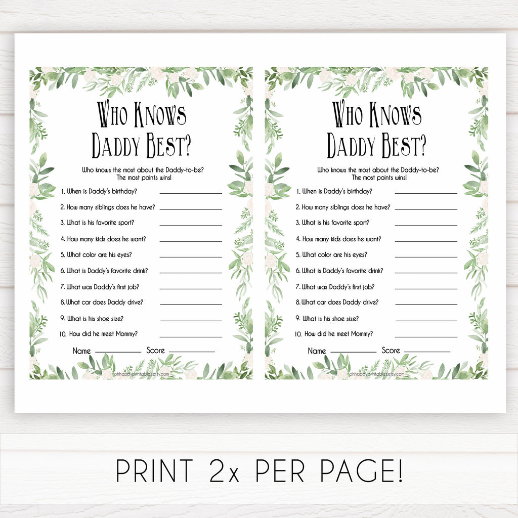 Who Knows Daddy Best Game - Greenery Printable Baby Shower Games ...