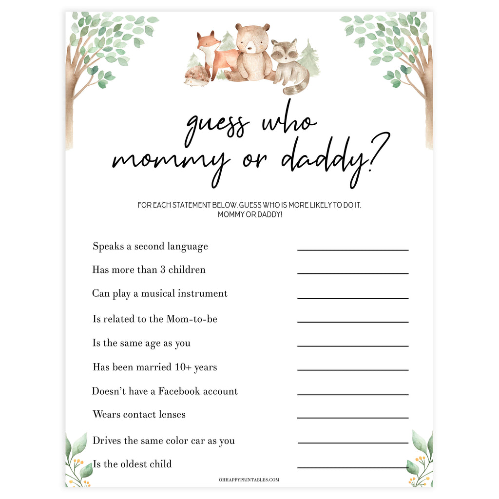 Guess Who's Most Like to Say - Woodland Animals Printable Baby Games ...