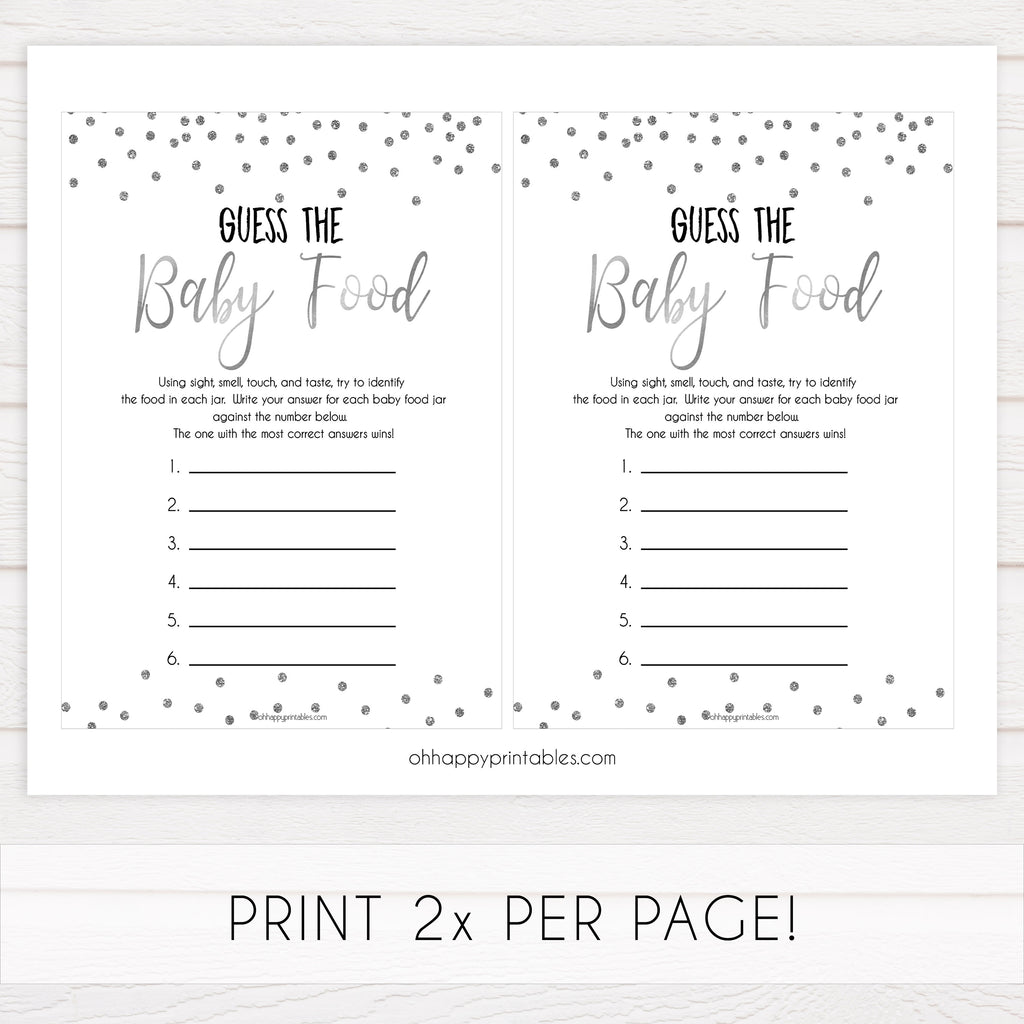 Guess The Baby Food Game - Silver Glitter Printable Baby Games ...