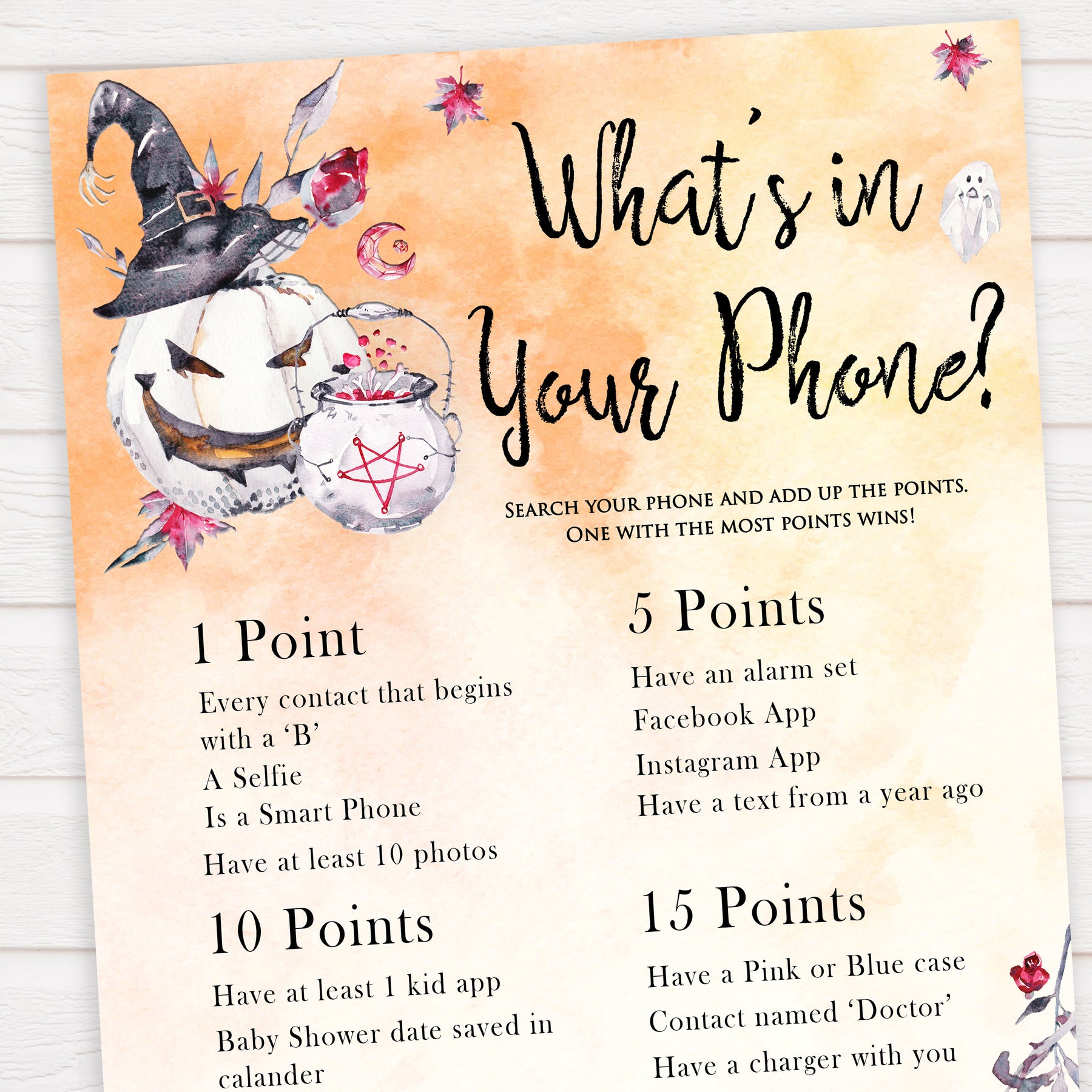 Whats In Your Phone Game - Halloween Pumpkin Printable Baby Games ...