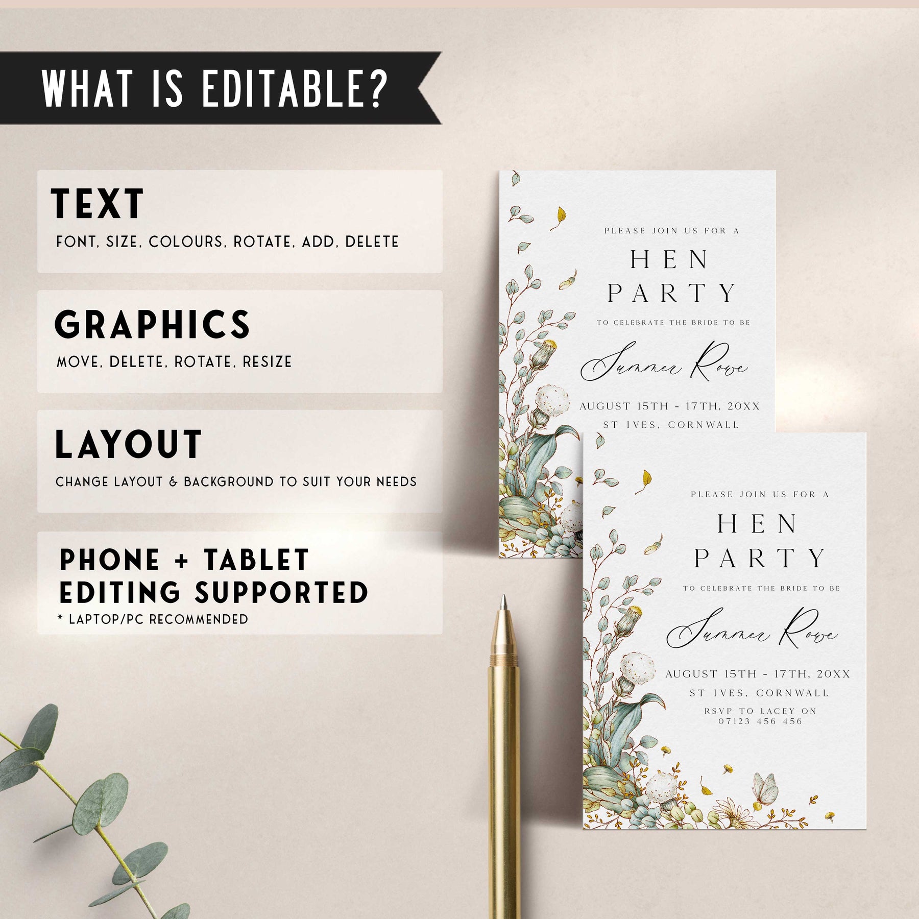 EDITABLE Summer Garden Hen Party Invitation | Bridal Shower Collection ...