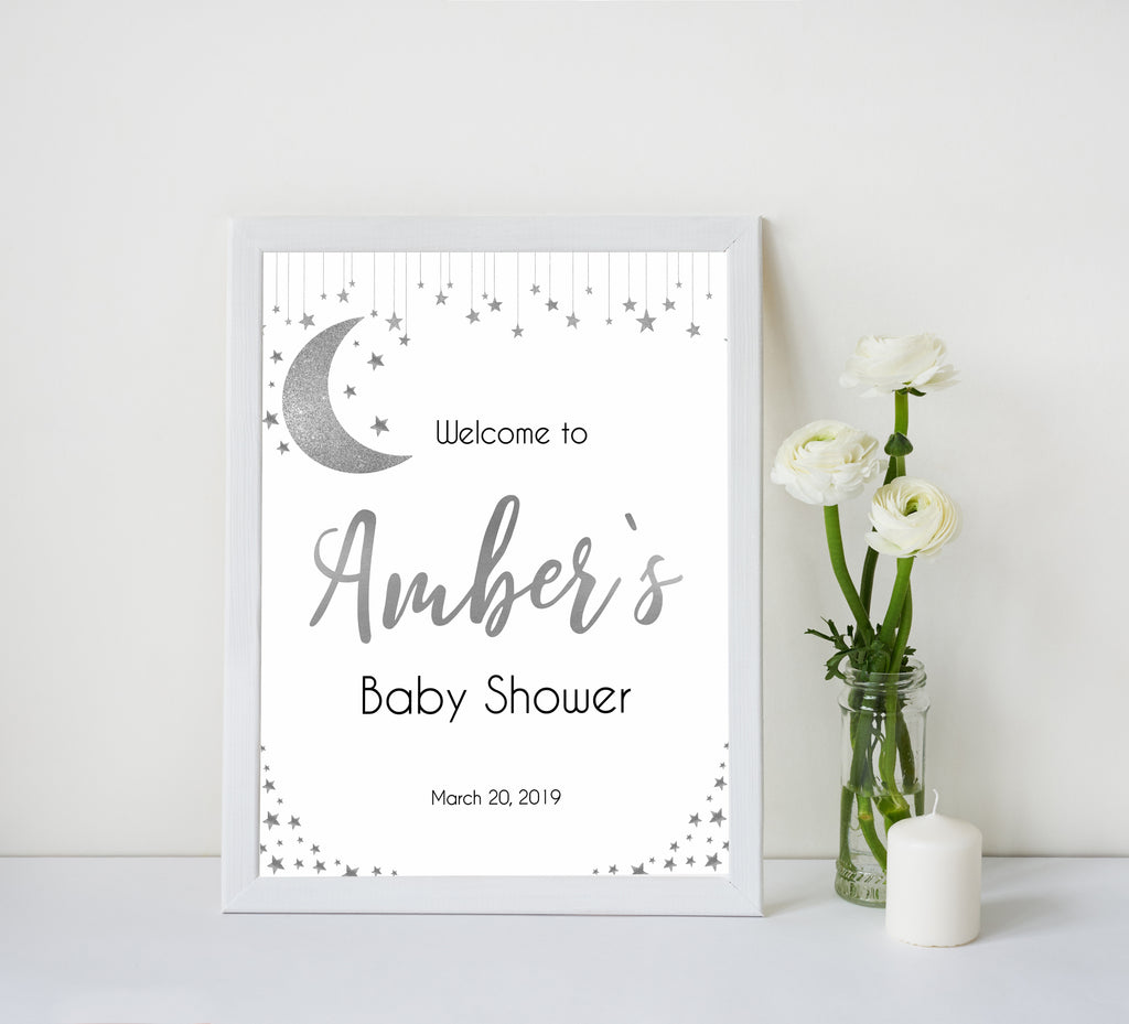 Baby Shower Welcome Sign - Silver Little Star Printable Baby Signs ...