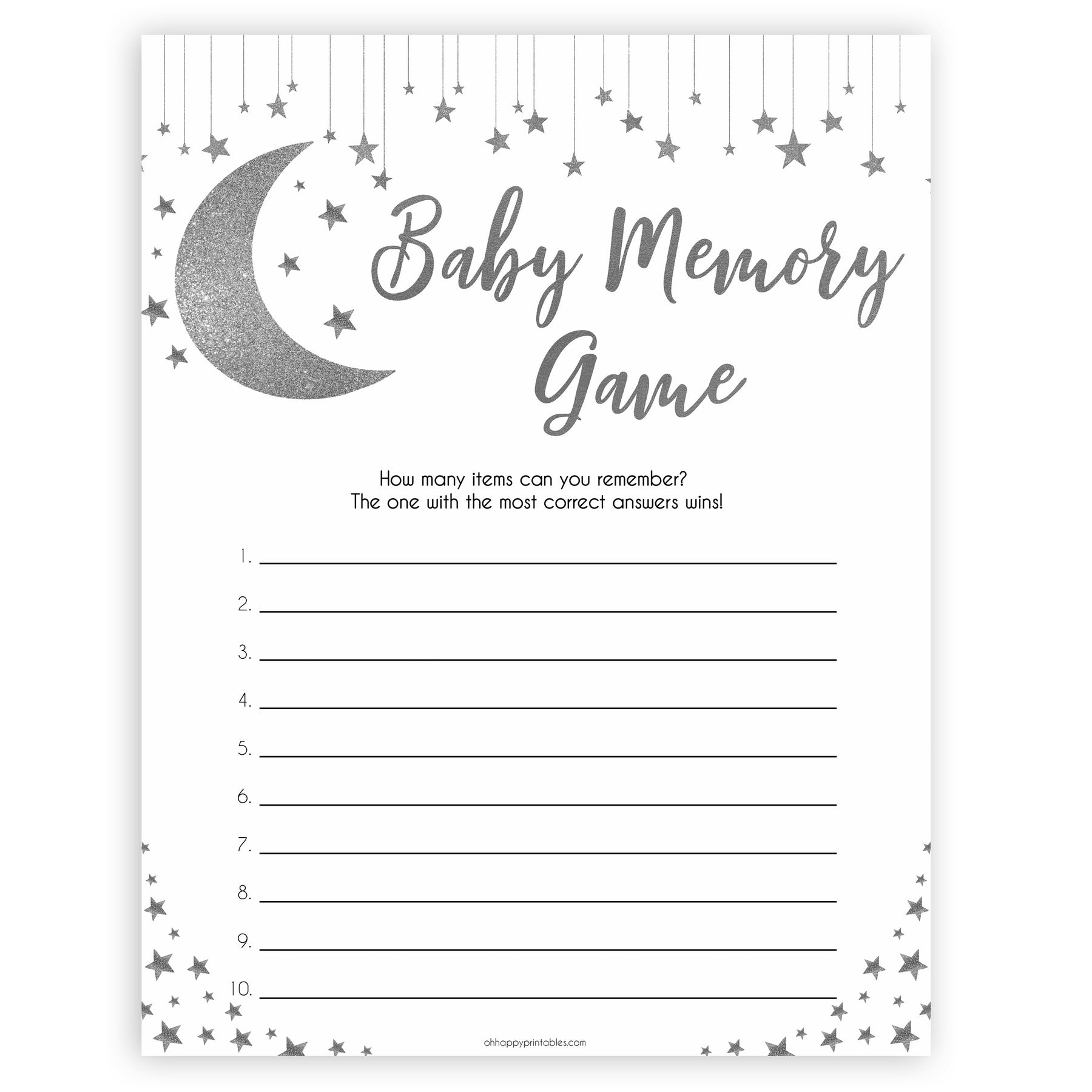 Baby Memory Game - Silver Little Star Printable Baby Shower Games ...