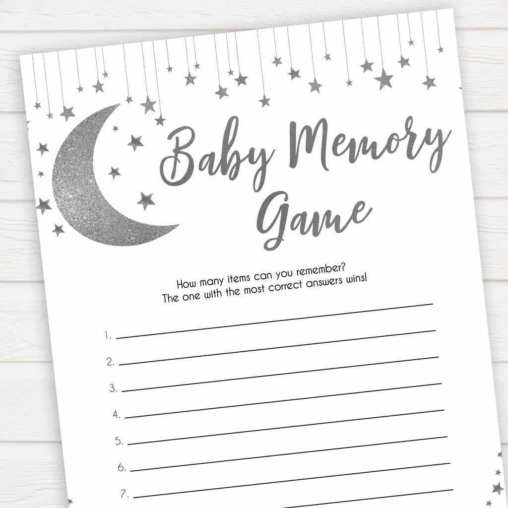 Baby Memory Game - Silver Little Star Printable Baby Shower Games ...
