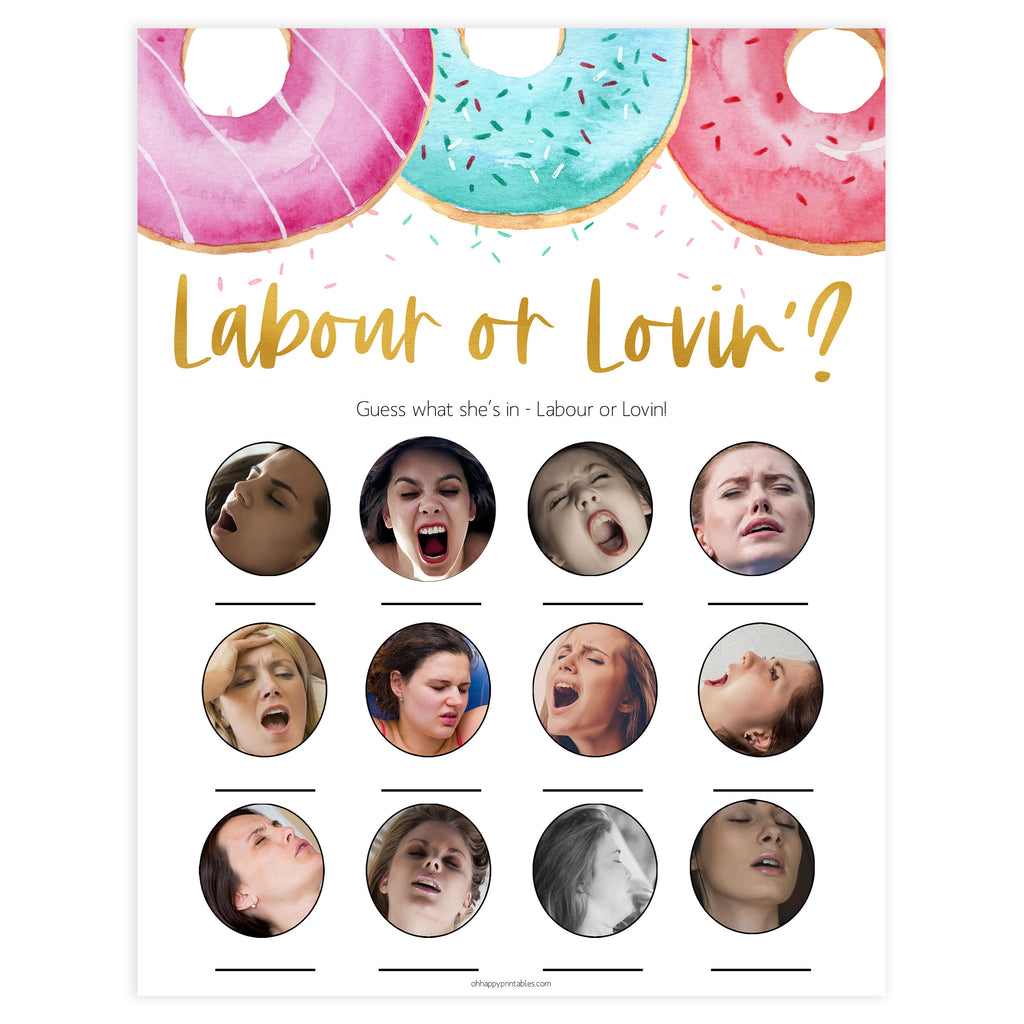 Labour or Lovin Baby Game - Printable Donut Baby Shower Games ...