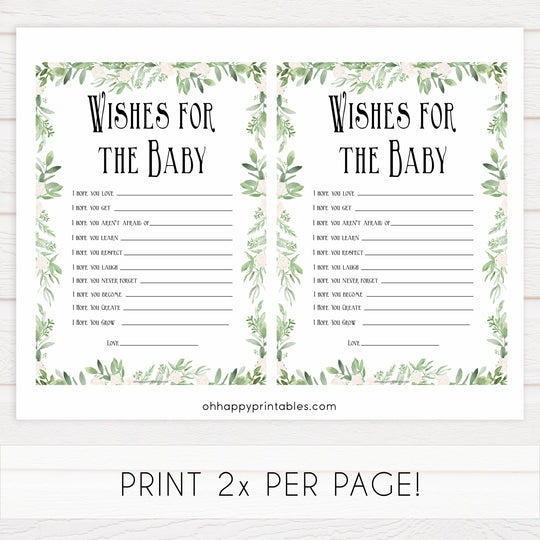 Wishes For The Baby - Greenery Printable Baby Shower Games ...