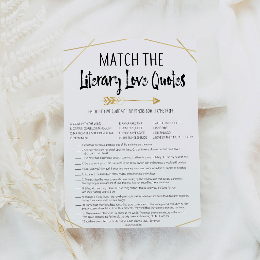 Literary Love Quotes Game - Printable Bride Tribe Bridal Shower Games ...