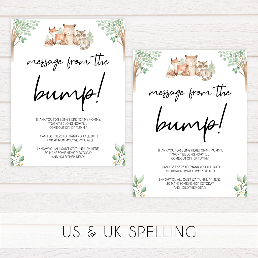 A Message From The Bump - Woodland Animals Printable Baby Shower Games ...