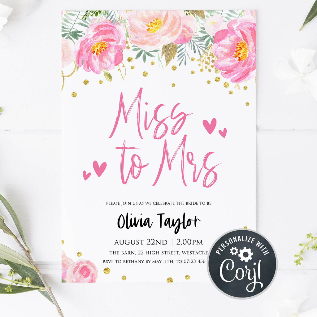 Floral Miss to Mrs Editable Invite Template | Shop Bachelorette Party ...
