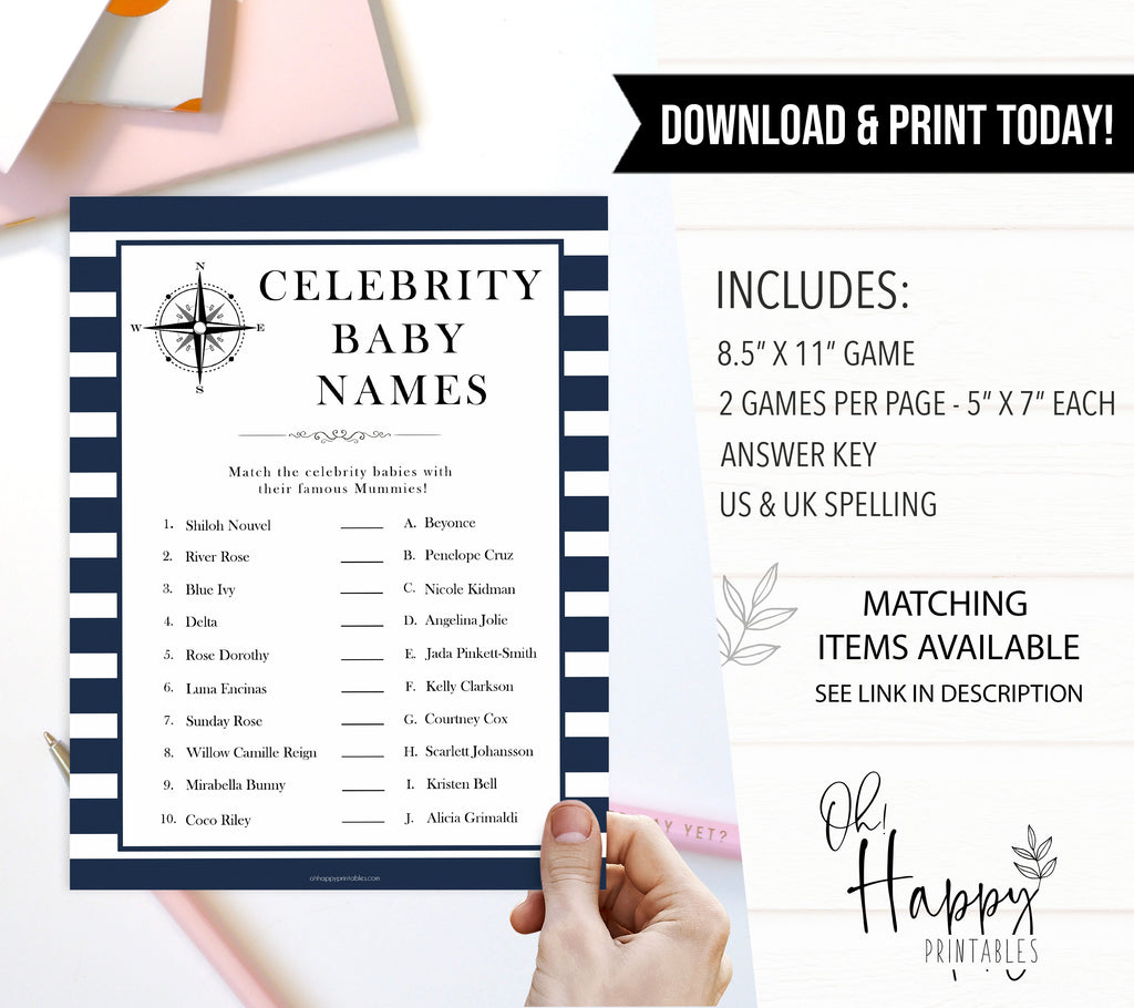 Match The Celebrity Baby Names - Nautical Printable Baby Shower Games ...