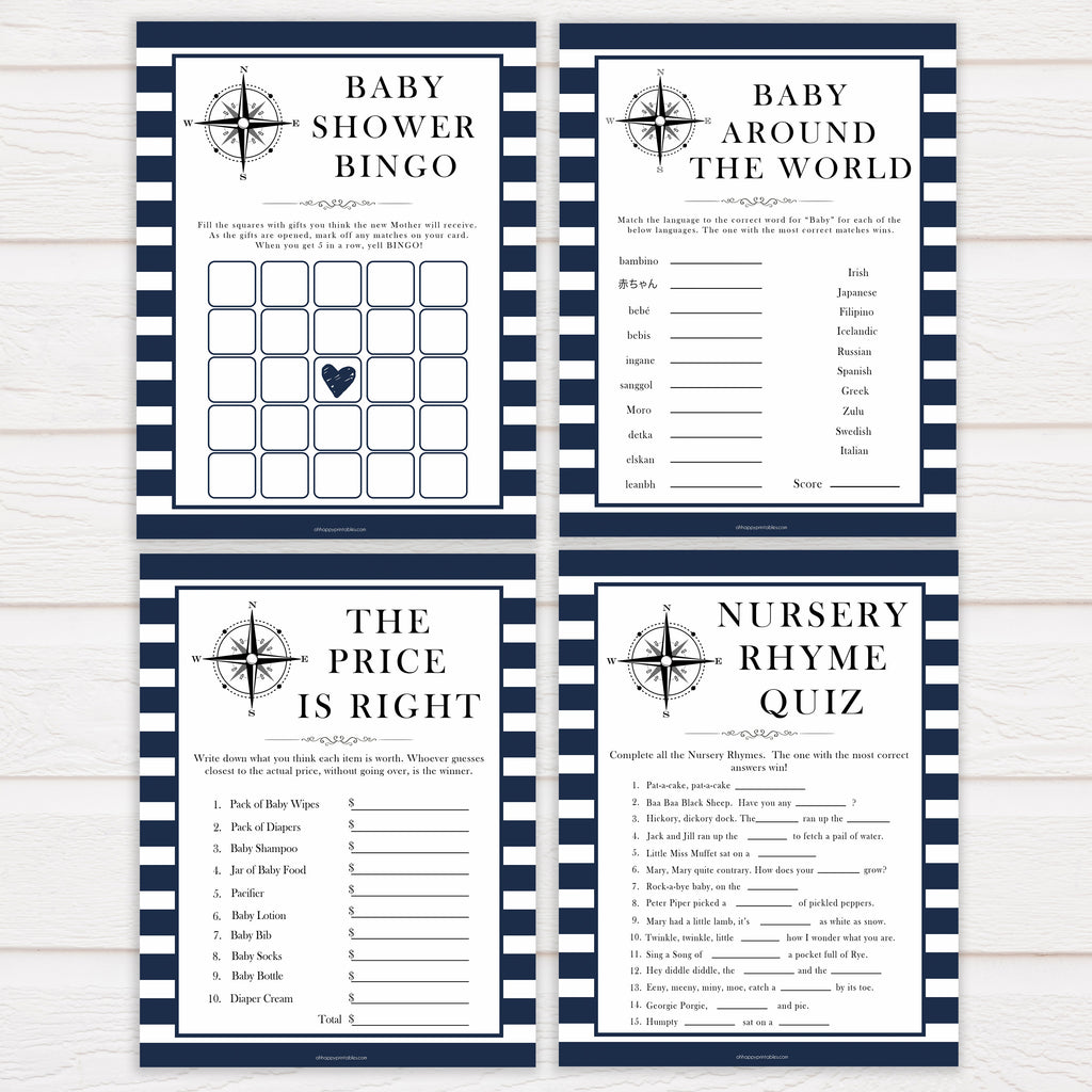 Nautical Printable Baby Shower Games 7 Pack Bundle - Baby Shower Games ...