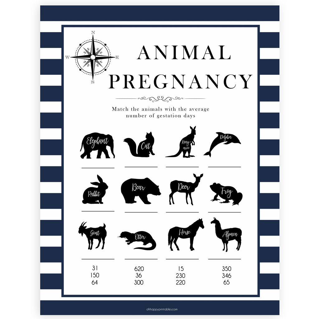 Animal Pregnancy Baby Game - Nautical Printable Baby Shower Games ...