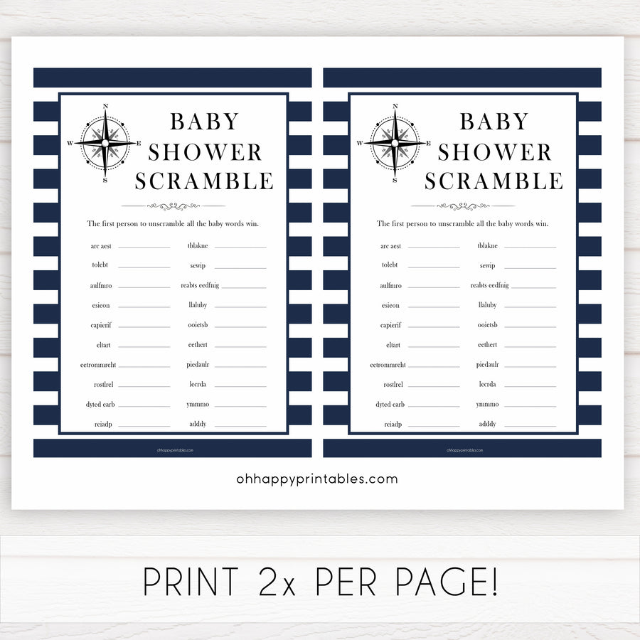 Baby Shower Word Scramble - Nautical Printable Baby Shower Games ...