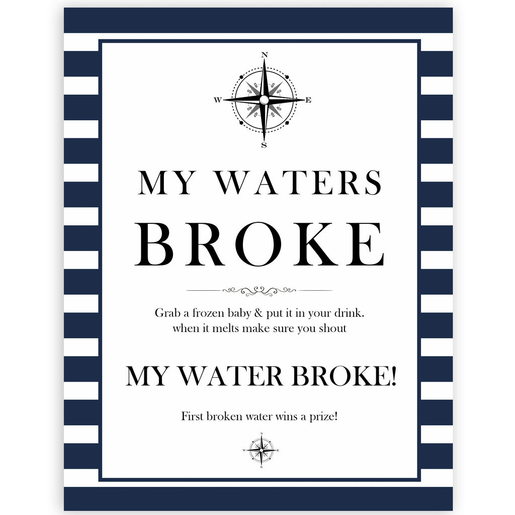 My Waters Broke Baby Shower Game - Nautical Printable Baby Games ...