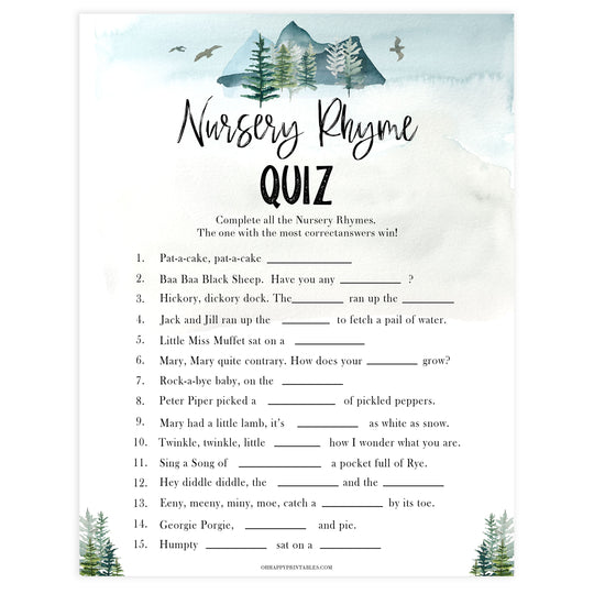 Nursery Rhyme Quiz Game - Adventure Awaits Printable Baby Shower Games ...