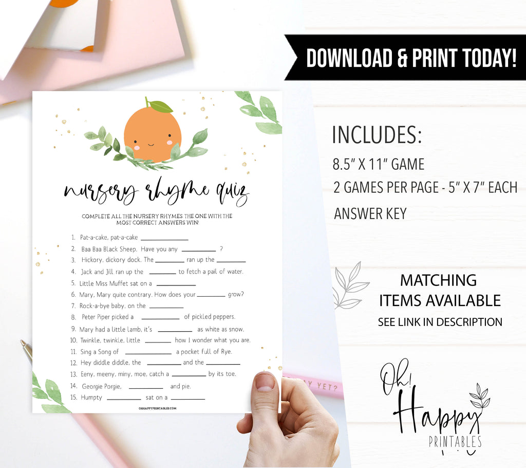 Nursery Rhyme Quiz Game - Little Cutie Printable Baby Shower Games ...