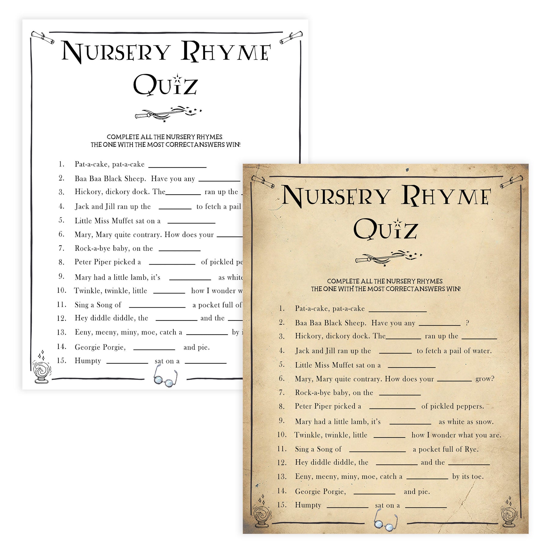 Nursery Rhyme Quiz Game - Wizard Printable Baby Shower Games ...