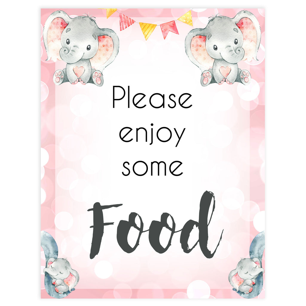 Food Sign - Pink Elephant Printable Baby Shower Signs – OhHappyPrintables