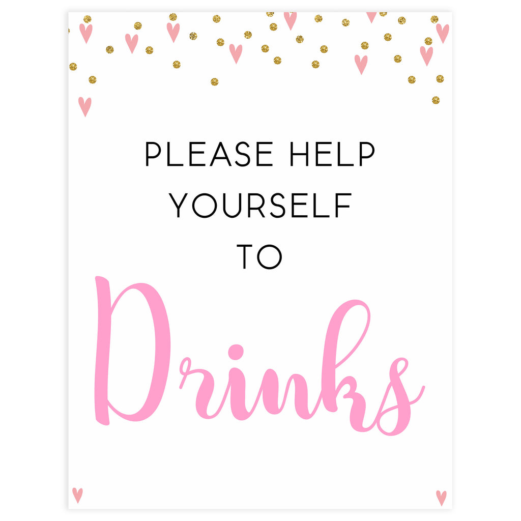 Drinks Sign - Small Pink Hearts Printable Baby Shower Signs ...
