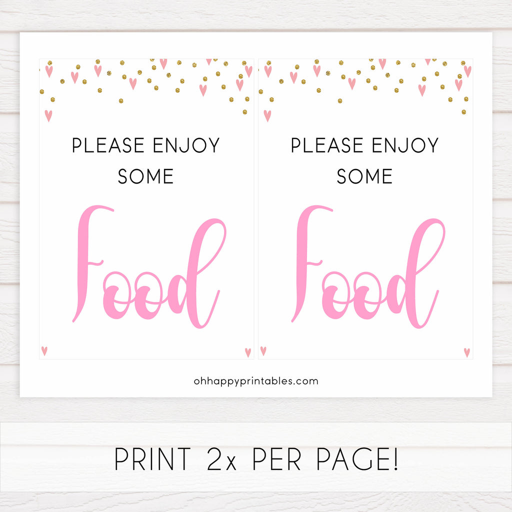 Food Sign - Small Pink Hearts Printable Baby Shower Signs ...
