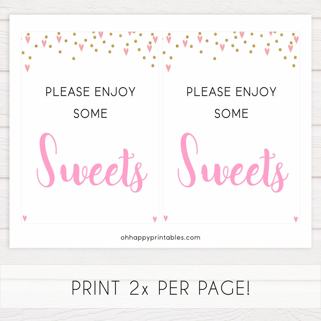 Sweets Sign - Small Pink Hearts Printable Baby Shower Signs ...