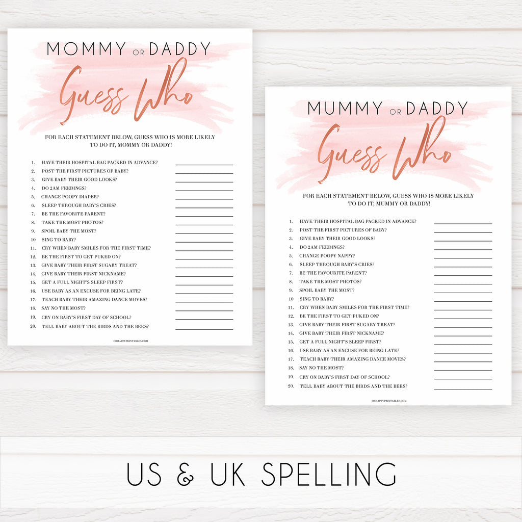 Guess Who's Most Like to Say Baby Game - Pink Swash Baby Shower Games ...