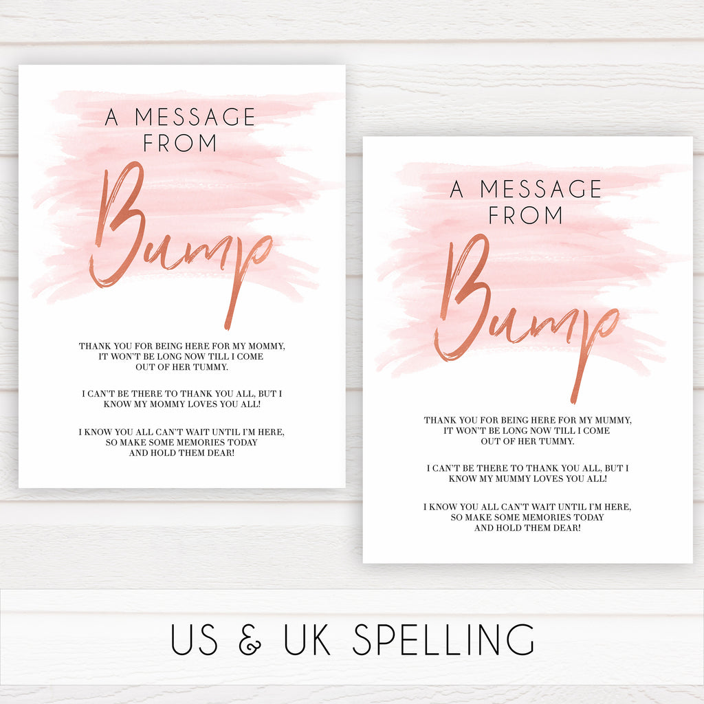 A Message From The Bump - Pink Swash Printable Baby Shower Games ...