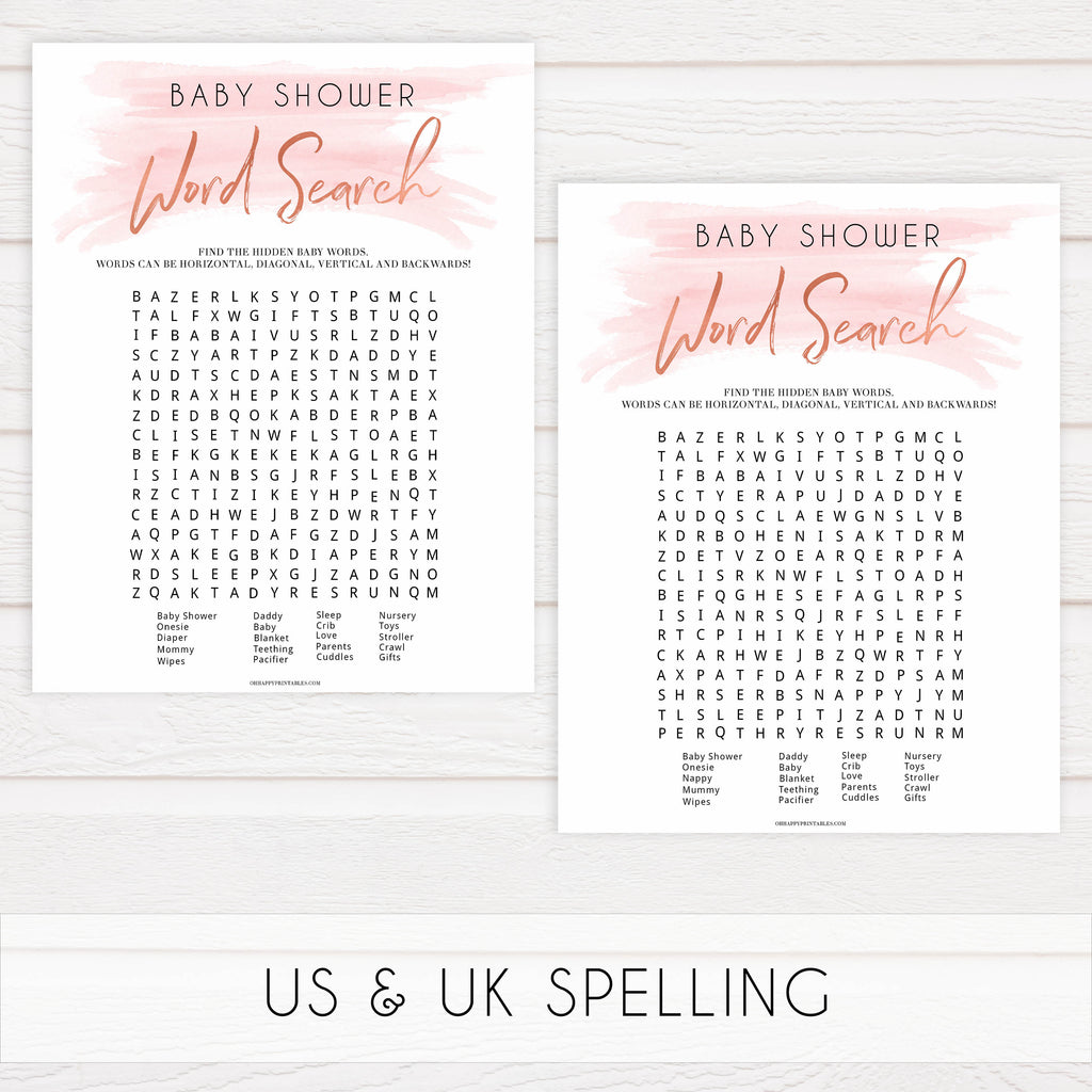 Baby Word Search - Printable Pink Swash Baby Shower Games ...