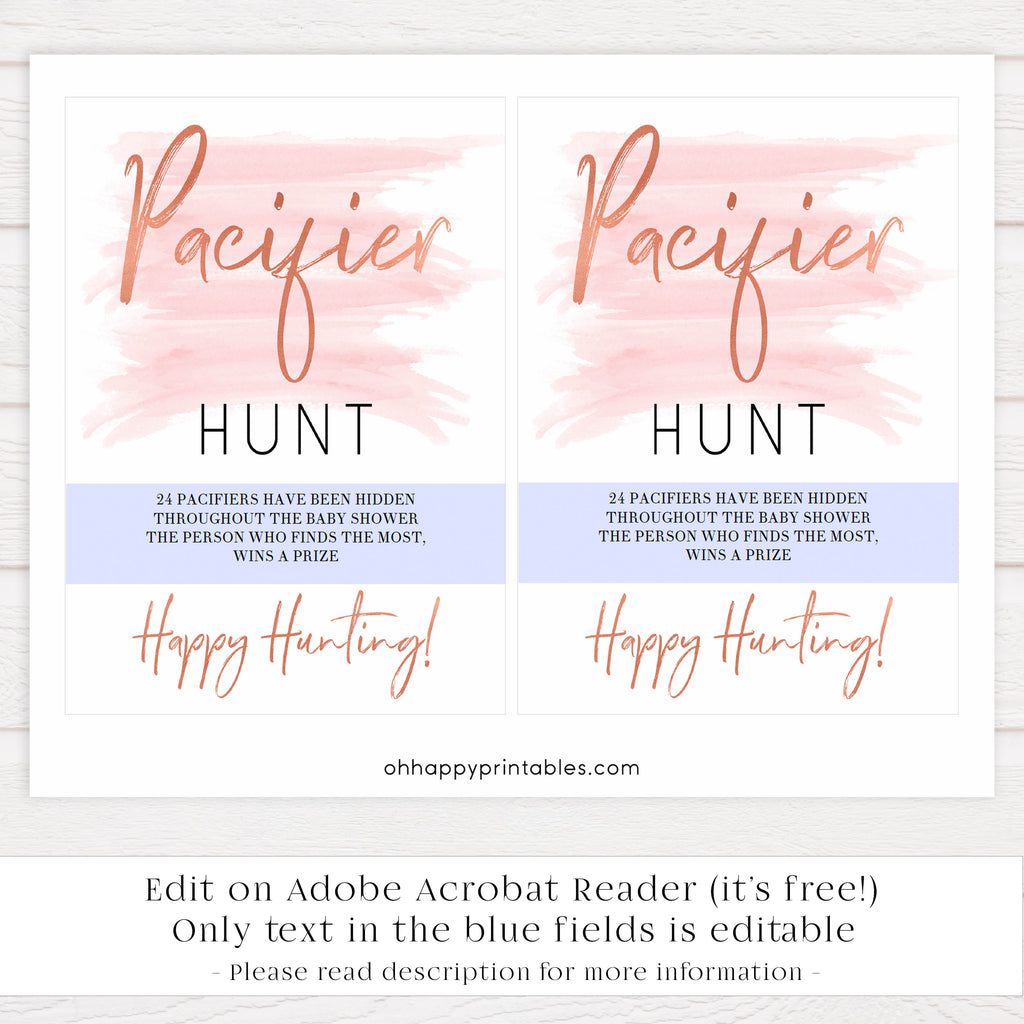 Pacifier Hunt - Pink Swash Printable Baby Games – OhHappyPrintables
