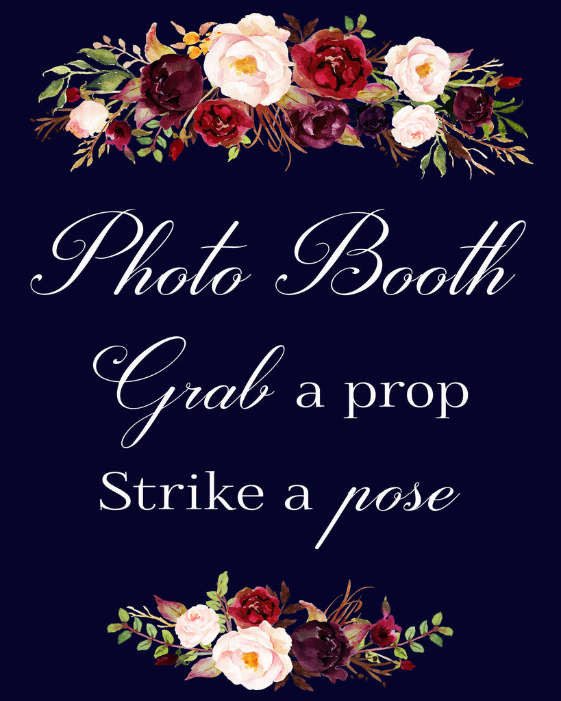 Photo Booth Grab a Prop Marsala Dark Blue Style Sign Printable ...