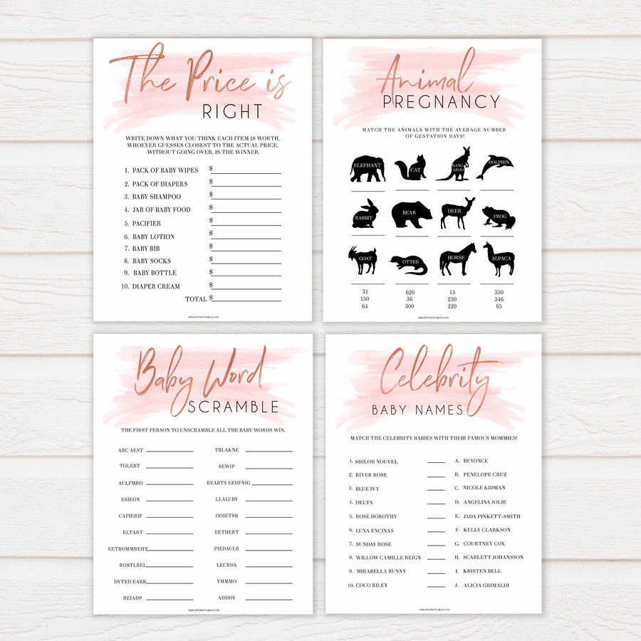 10 Pink Swash Baby Shower Games Bundle - Printable Baby Shower Games ...