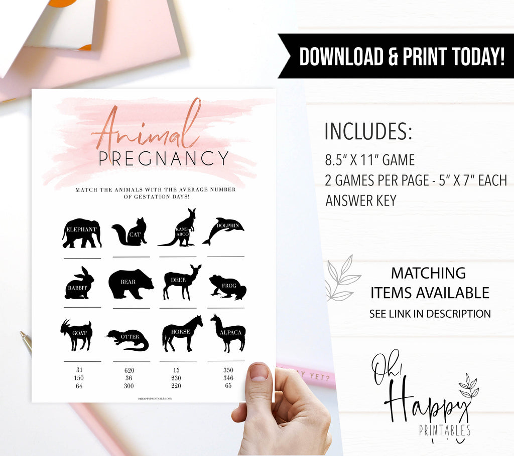 Animal Pregnancy Game | Printable Baby Shower Games | OhHappyPrintables