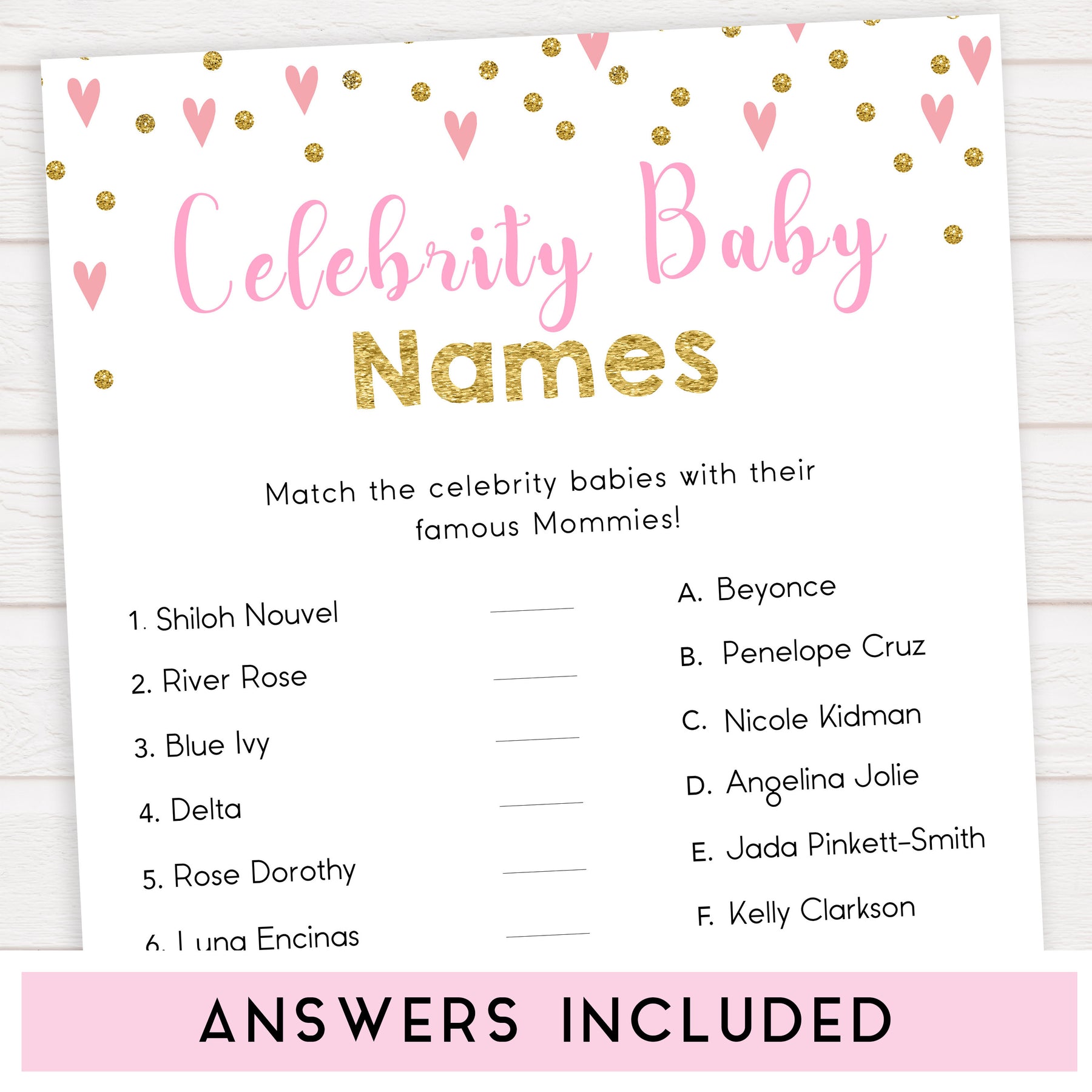 Celebrity Baby Names Game - Pink Hearts Hilarious Baby Shower Games ...