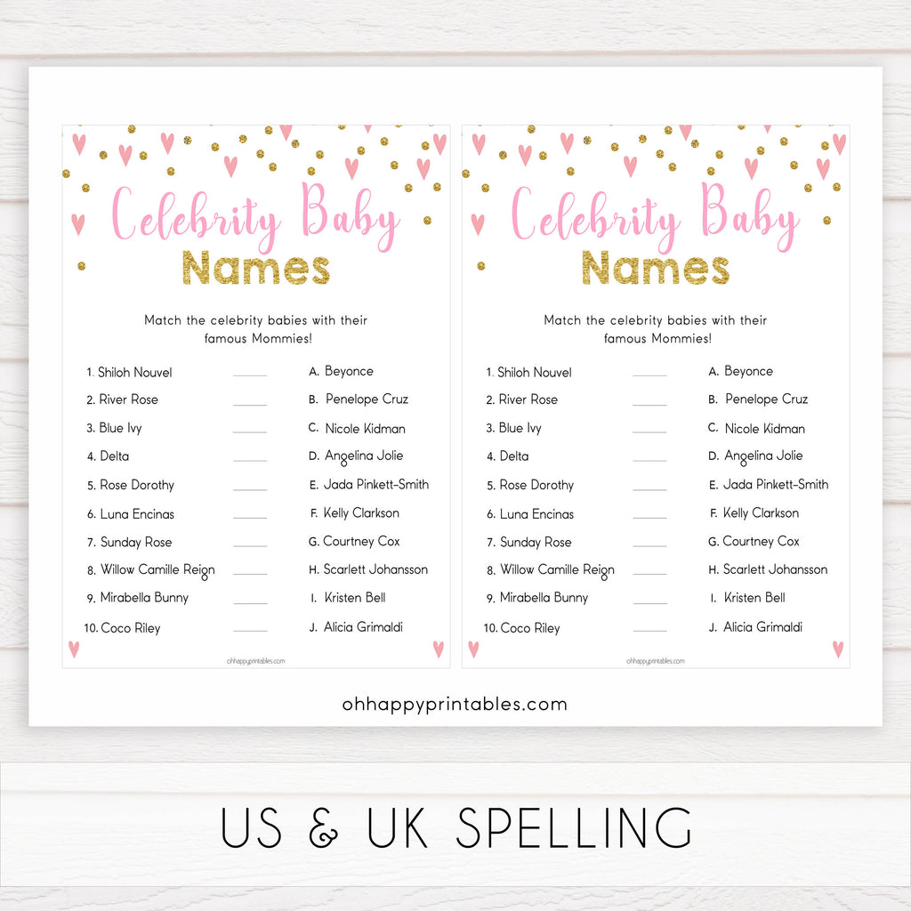 Celebrity Baby Names Game - Pink Hearts Hilarious Baby Shower Games ...