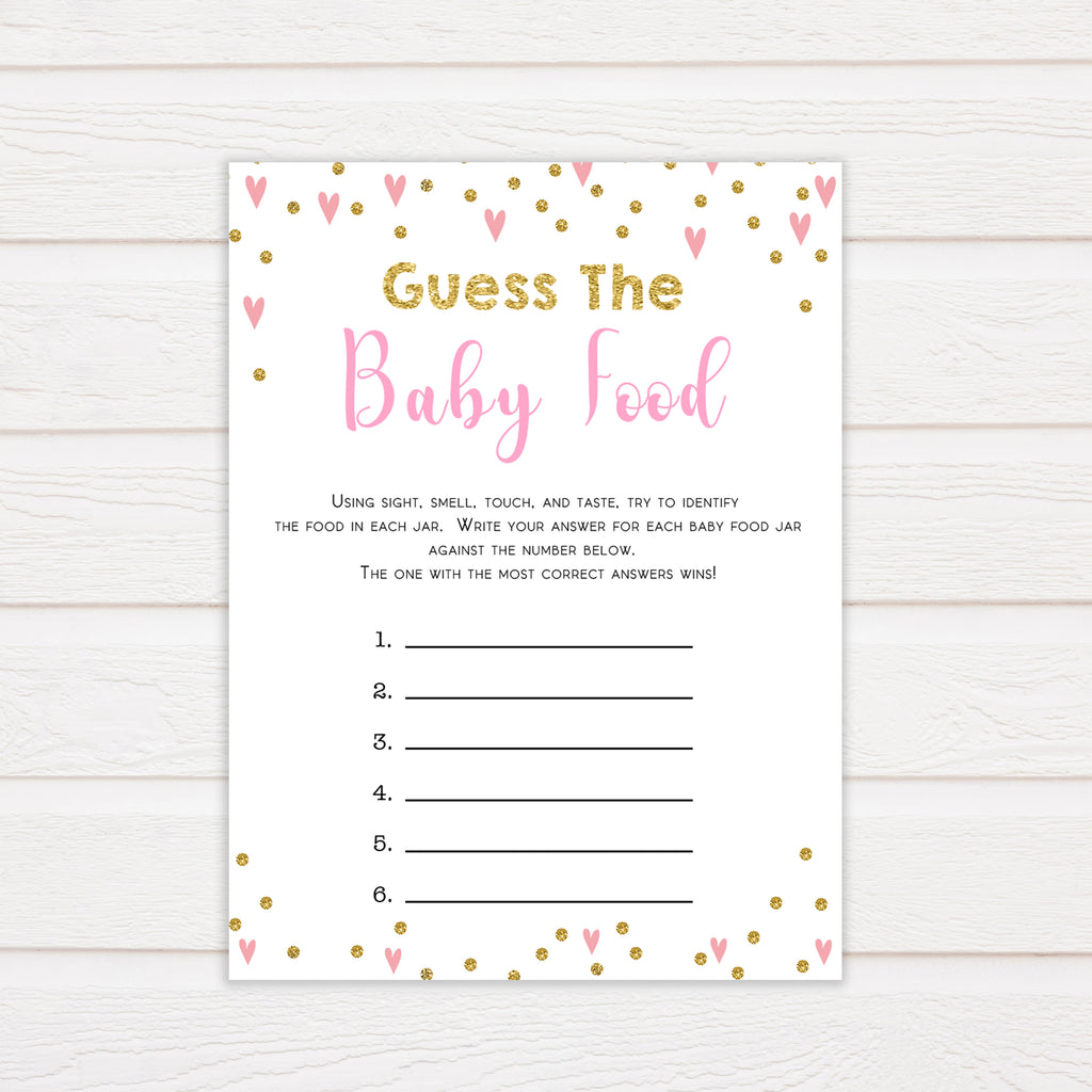 Guess The Baby Food Game - Pink Hearts Baby Shower Games ...