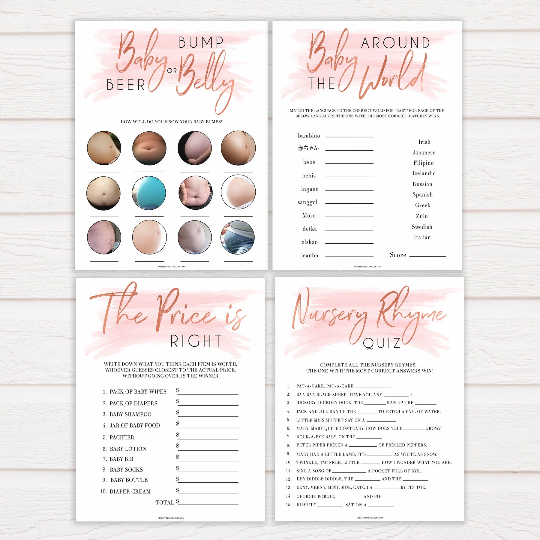 7 Pink Swash Baby Shower Games Bundle - Printable Baby Shower Games ...