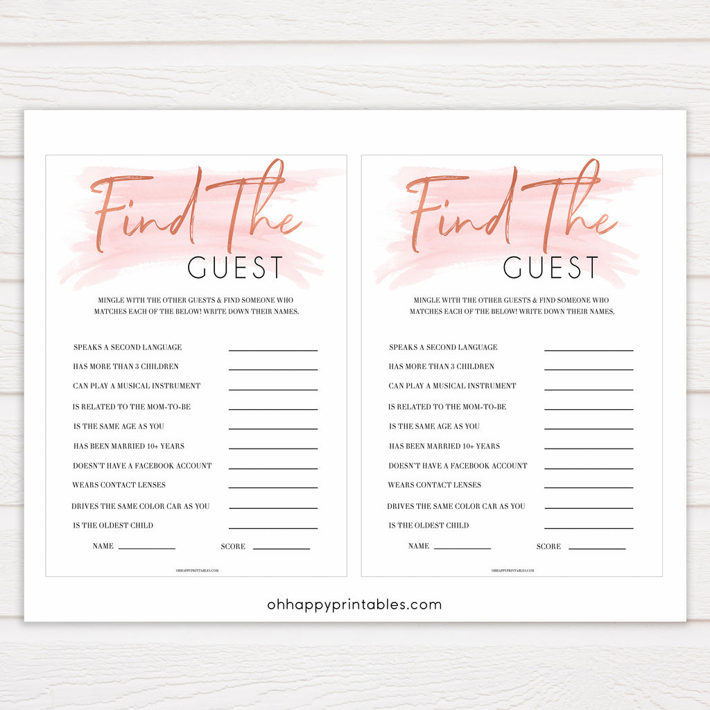 Find The Guest - Printable Pink Swash Baby Shower Games – OhHappyPrintables