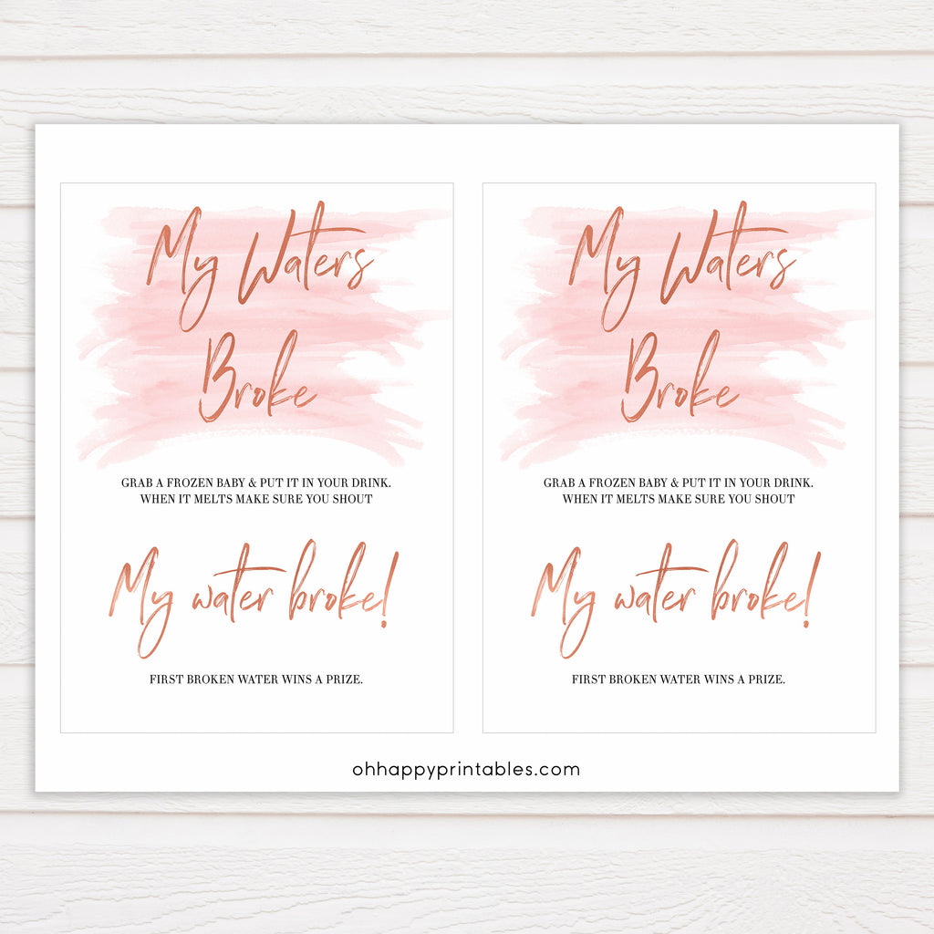My Waters Broke Baby Shower Game - Pink Swash Printable Baby Games ...